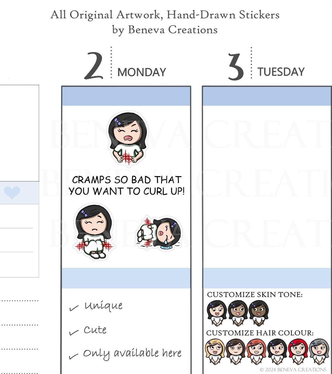 Stomach Cramps Stickers - Period Stickers - Tummy Ache Stickers ...