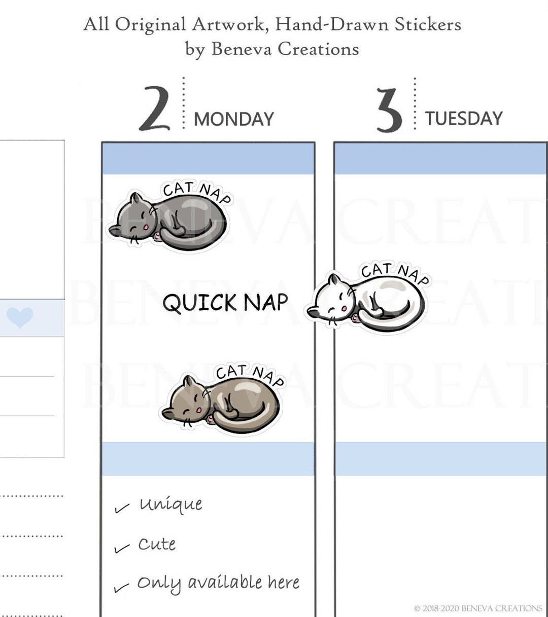 Cat Nap Stickers - Cat Stickers - Nap Time Stickers - Napping Stickers ...