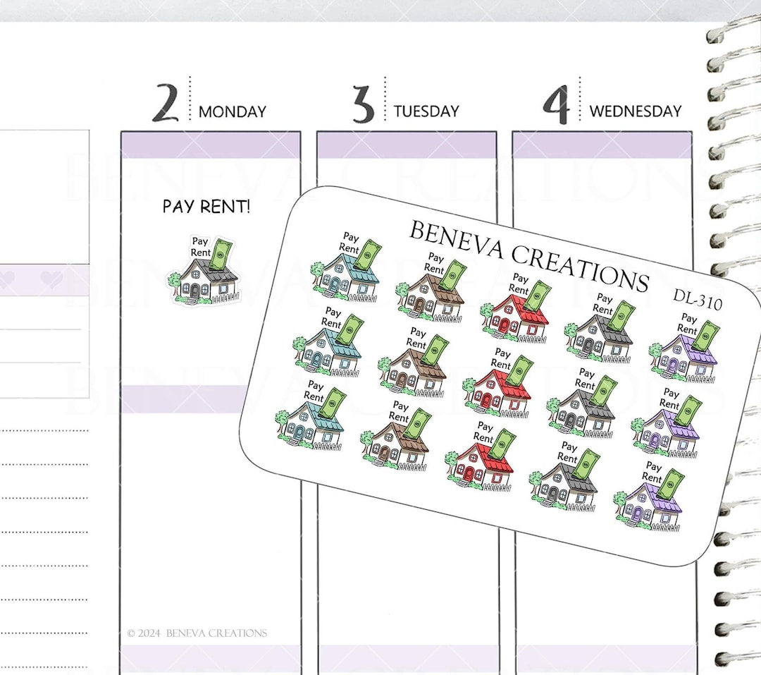 Pay Rent Stickers- Rent Stickers -rent Planner Stickers -rent Due ...