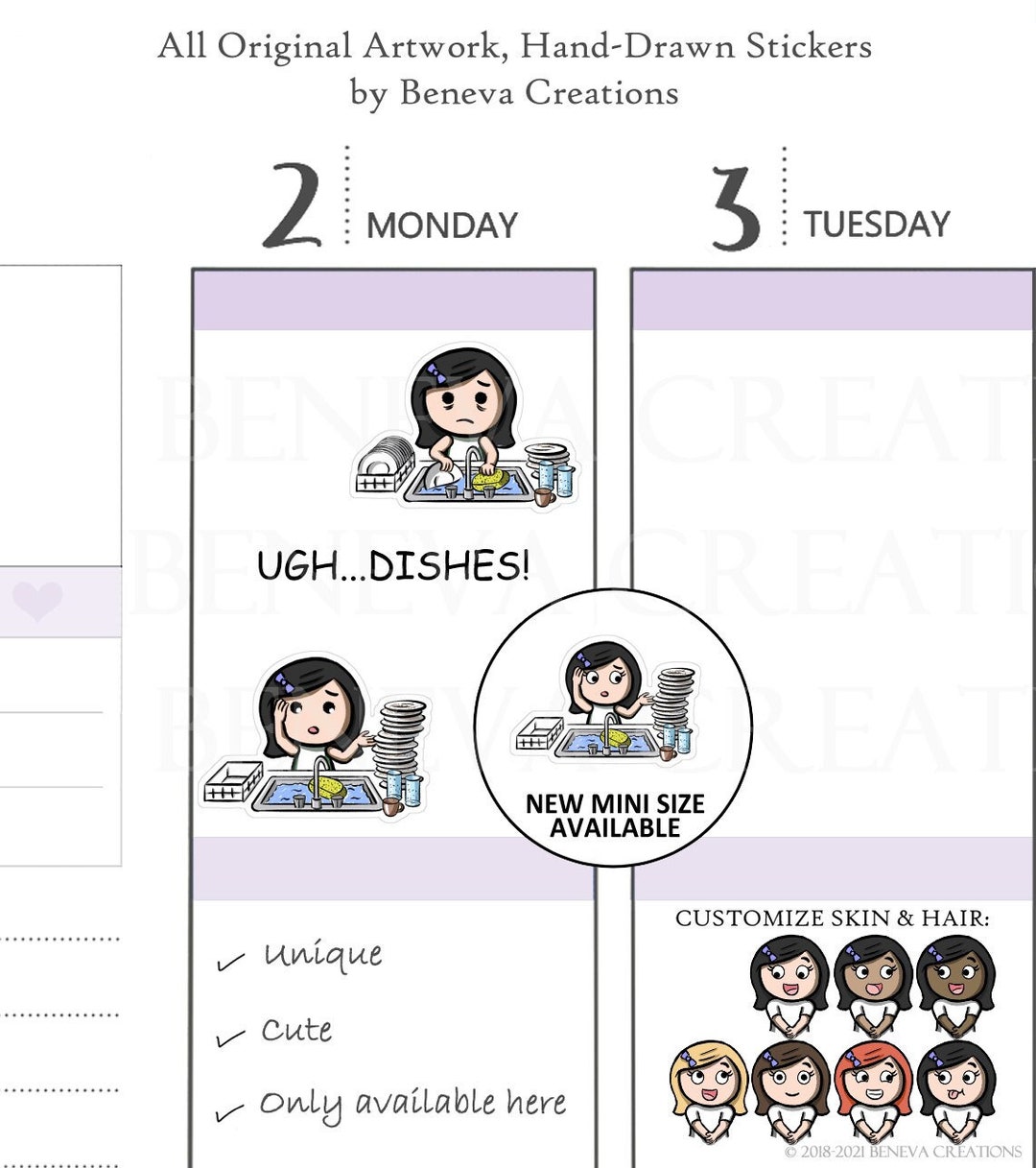 Washing Dishes Stickers - Chores Stickers - Cleaning Stickers -house ...