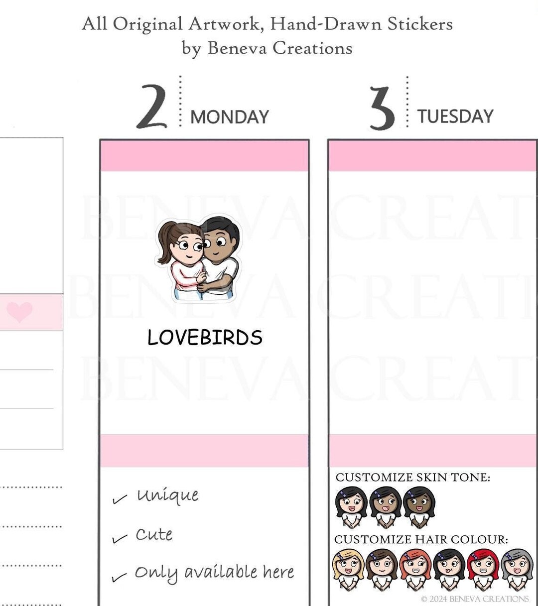 Lovebirds - Hugging Couple - Cuddle Stickers - Couple Stickers - Love ...