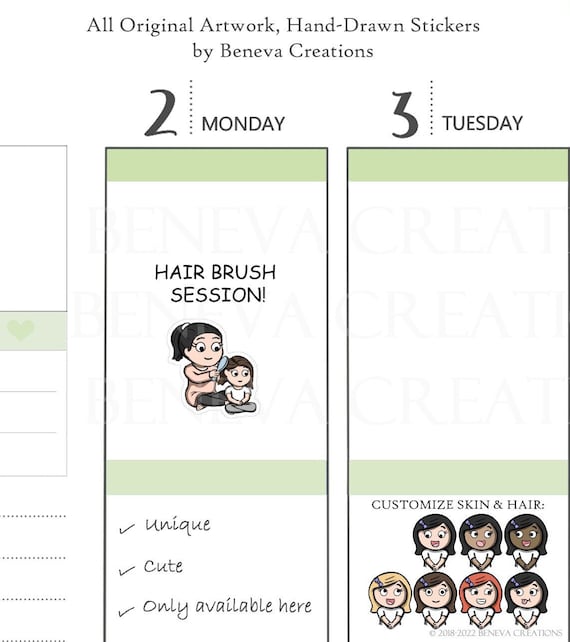 Brushing Hair Stickers-happy Stickers Hair Brush Stickers-mom - Etsy