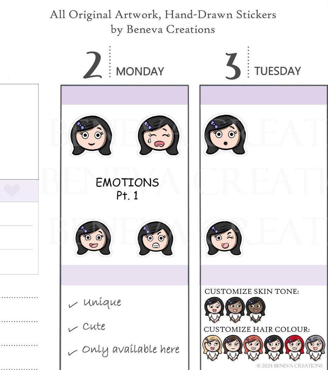 Emotions Pt. 1 - Emotion Stickers - Emoti Planner Stickers - Mood ...
