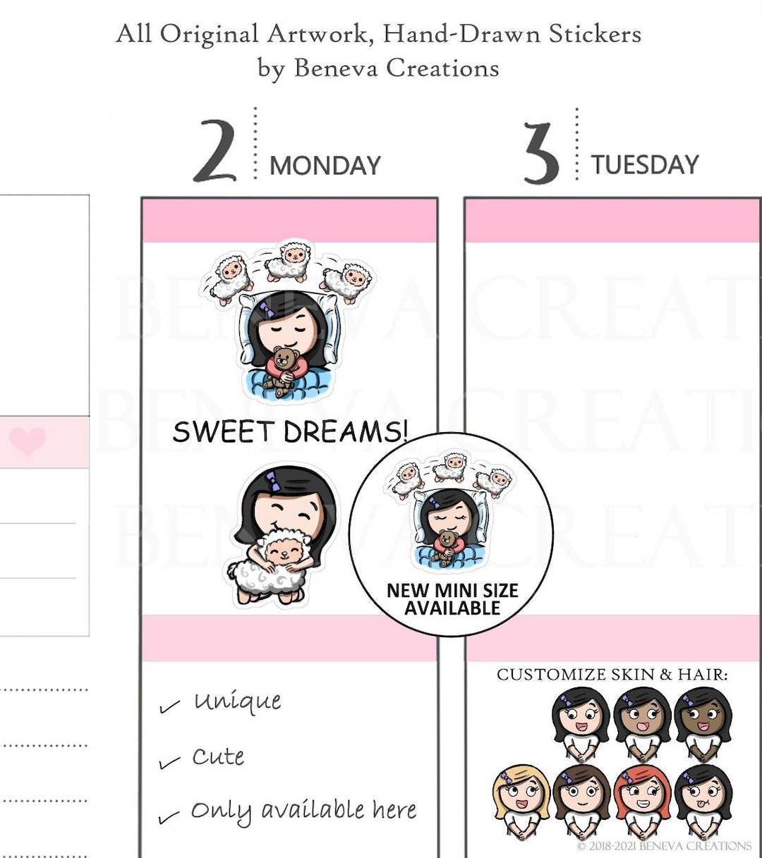 Bed Time Stickers -sleeping Stickers - Counting Sheep Stickers -sweet ...