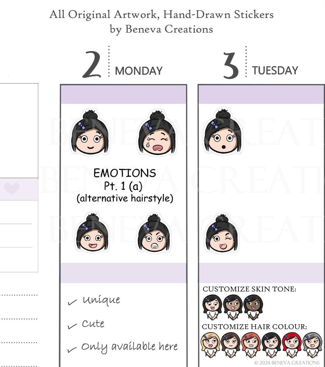 Emotions Pt. 1 (a) - Emotion Stickers - Emoti Planner Stickers - Mood ...