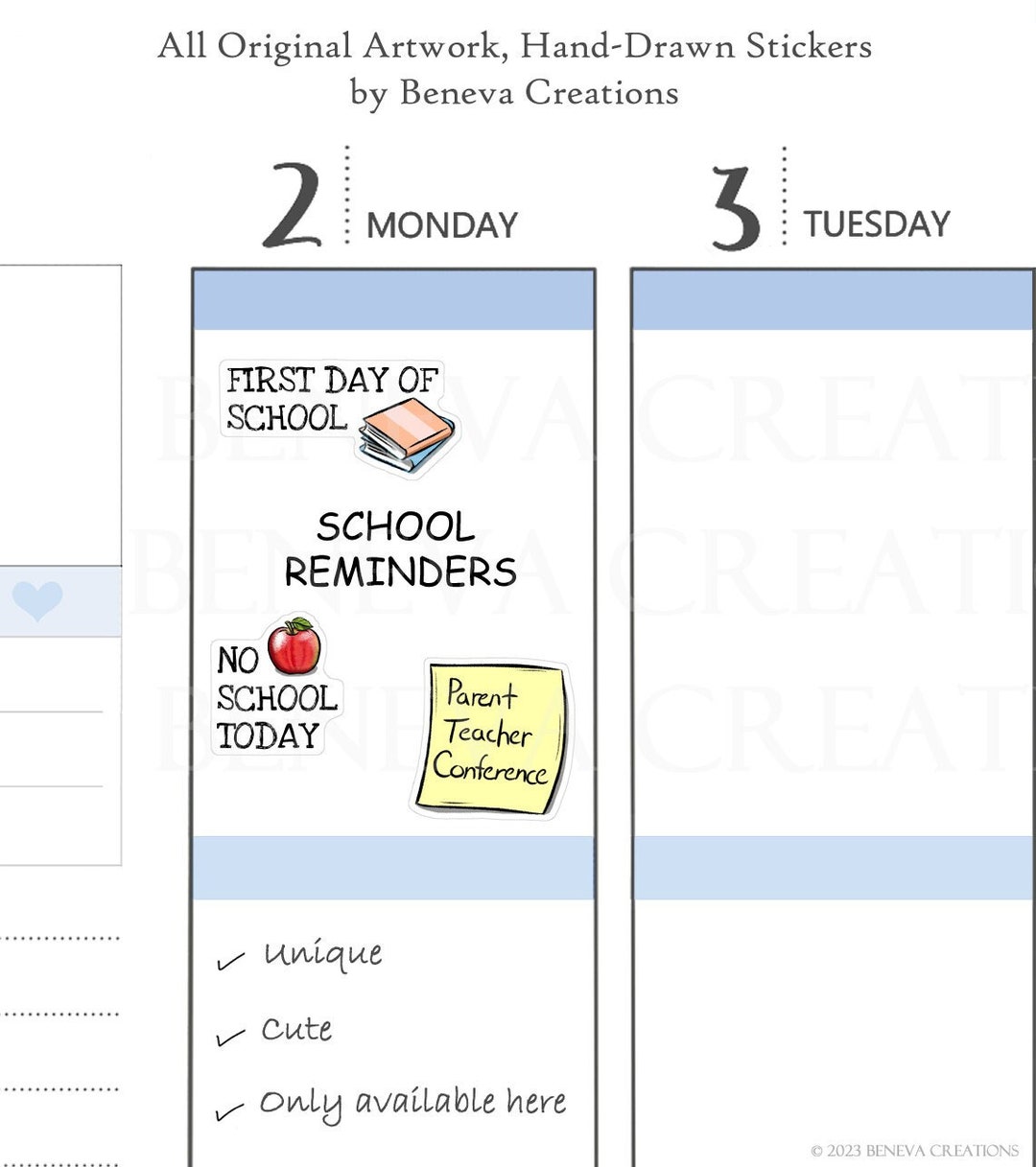 School Reminder Stickers- School Schedule Stickers- School Stickers ...