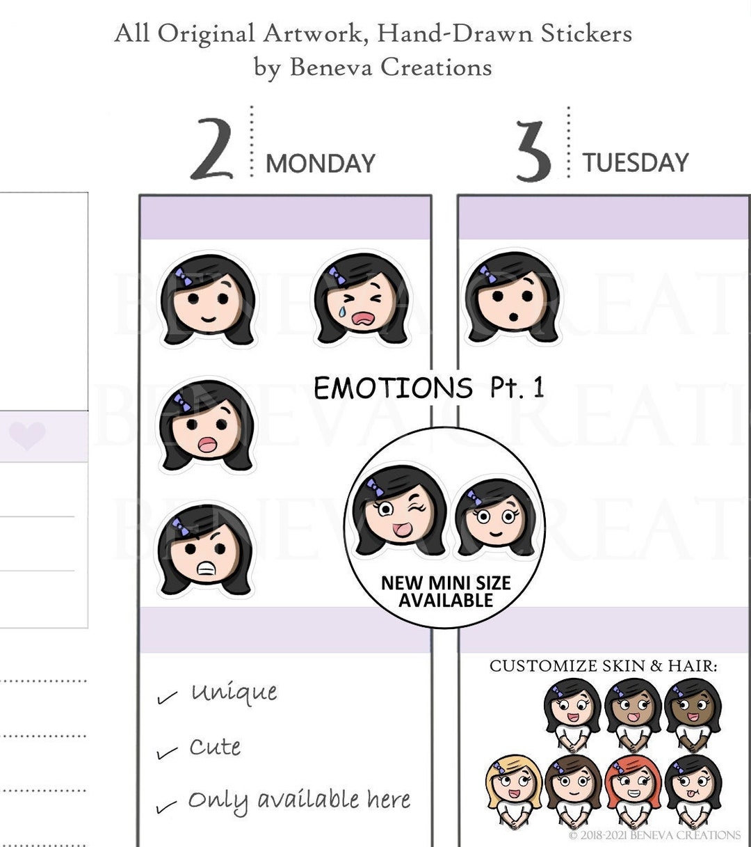 Emotions Pt. 1 Emotion Stickers Emoti Planner Stickers - Etsy