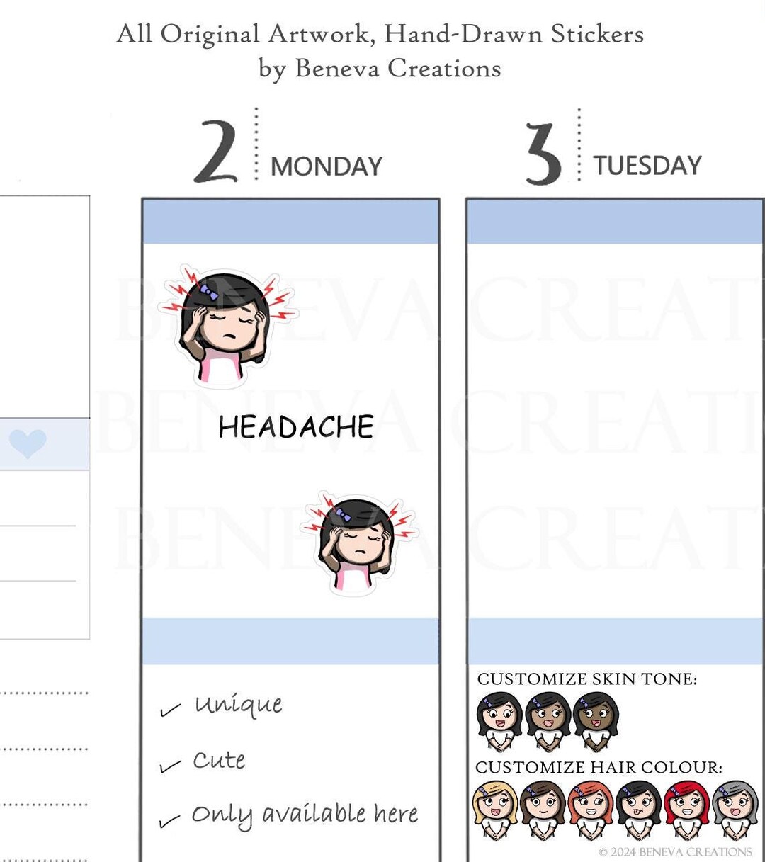 Headache Stickers - Pain Stickers - Migraine Stickers -symptom Stickers ...