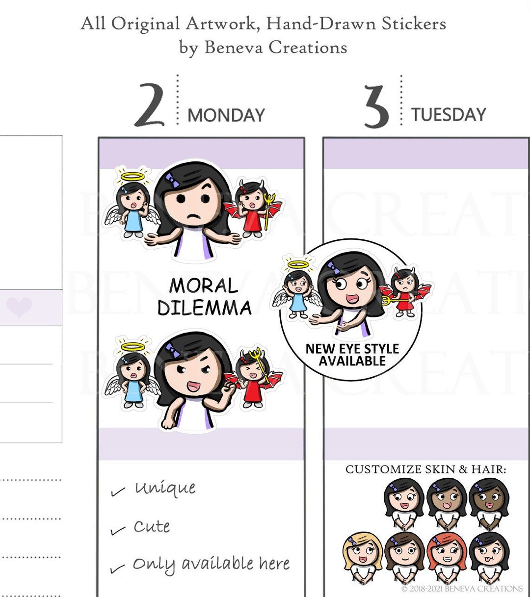 Moral Dilemma Stickers - Angel and Devil Stickers - Conscience Stickers ...