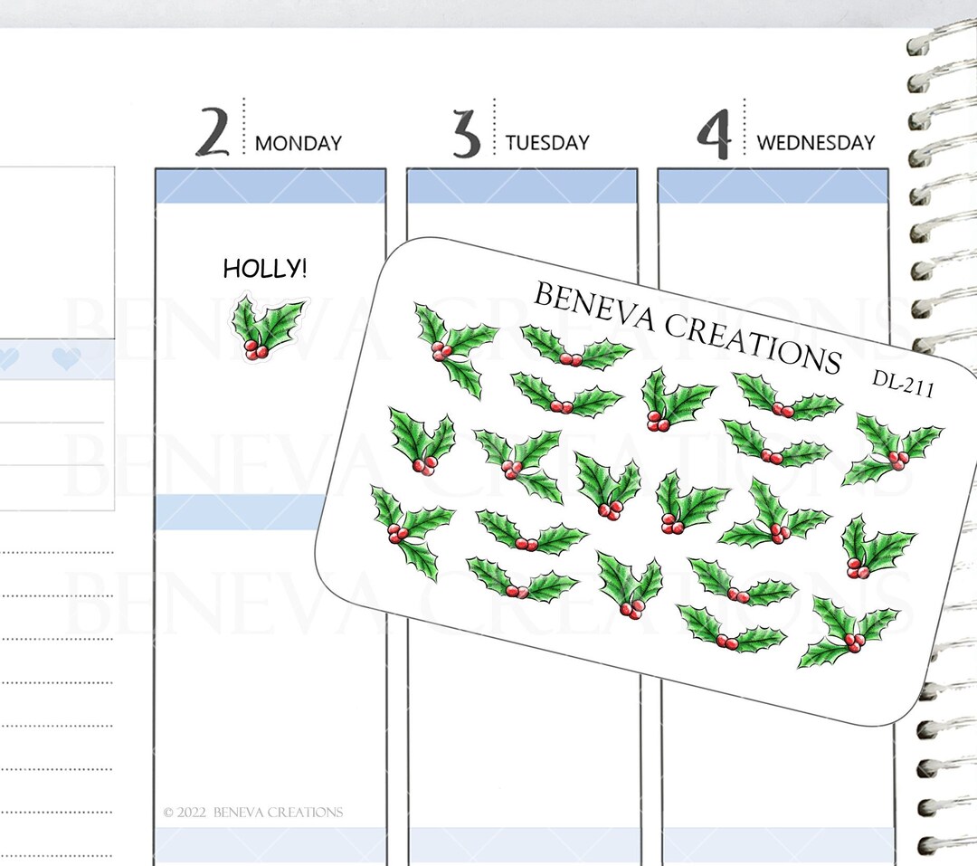 Holly Stickers -christmas Holly Stickers-plant Stickers- Christmas ...