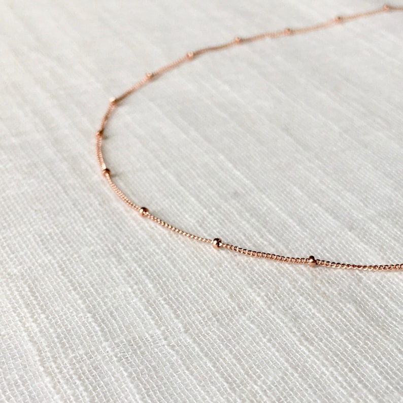 14k Solid Rose Gold Bead Short Chain Necklace Pure 14k Fine | Etsy