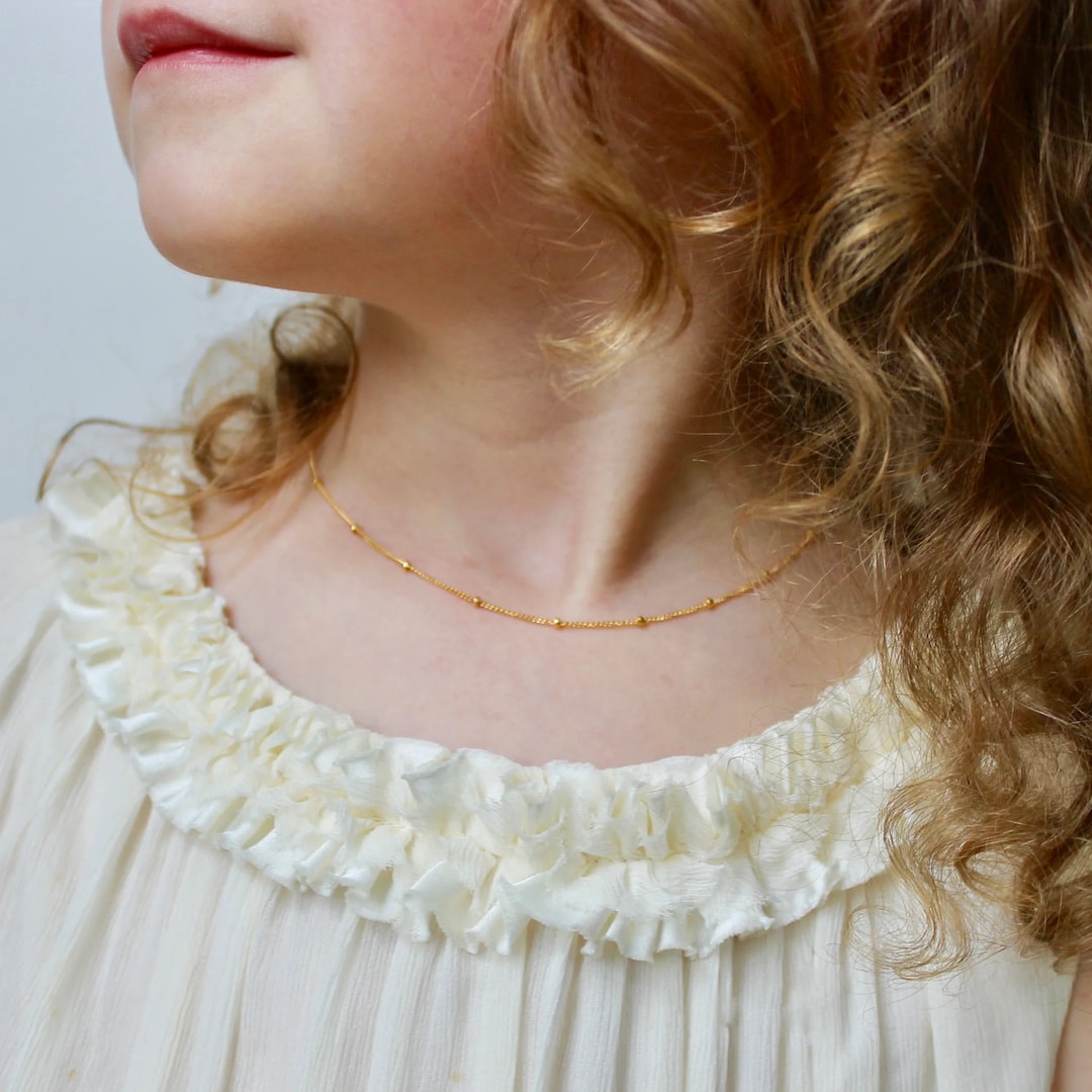 14k Solid Gold Little Girls Chain Necklace Pure 14k Gold Bead Children ...
