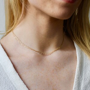 14k Gold Dual Chain Necklace Simple Fine 14k Solid Gold Rolo Double ...