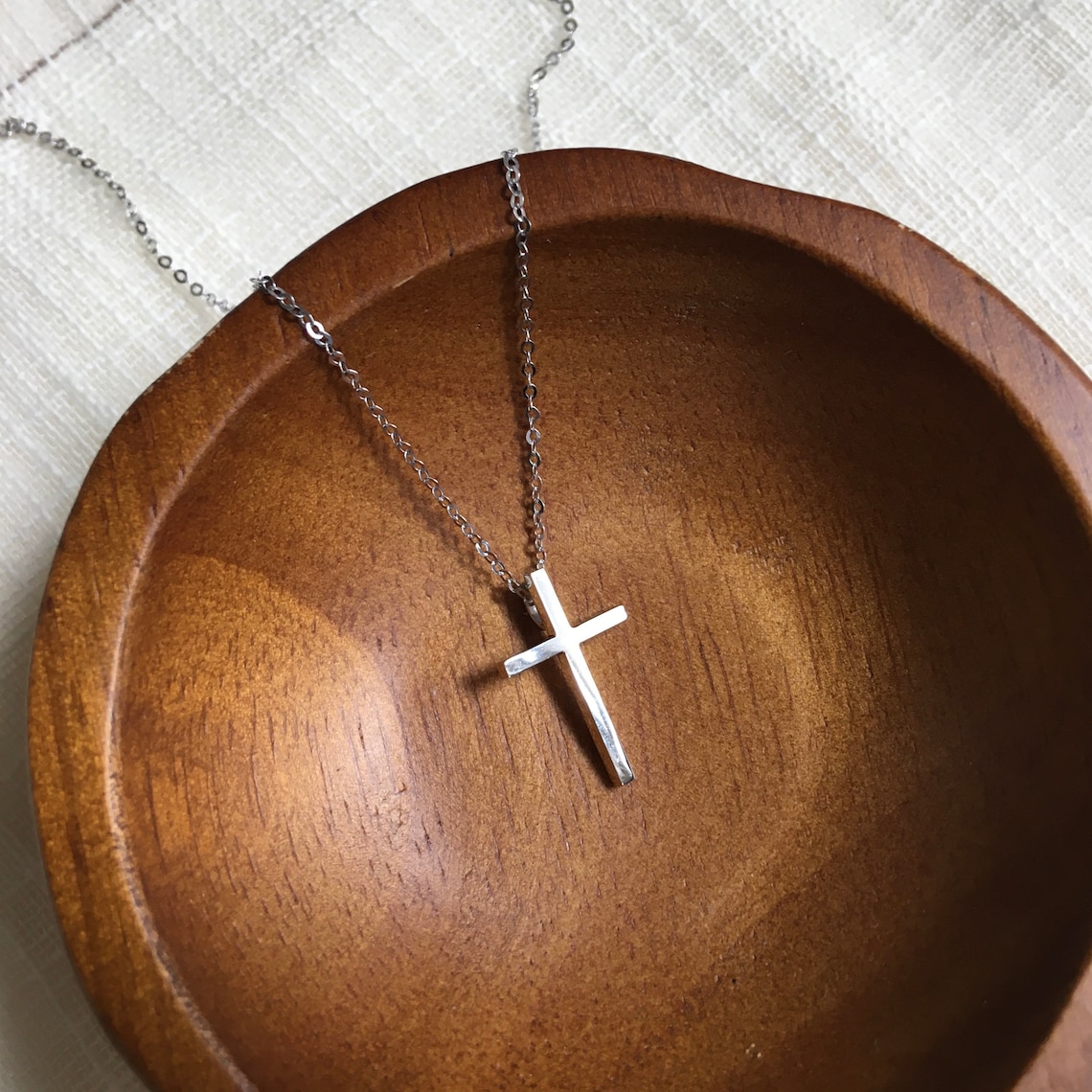 Delicate Simple Cross Necklace in 14k White Gold Christian | Etsy