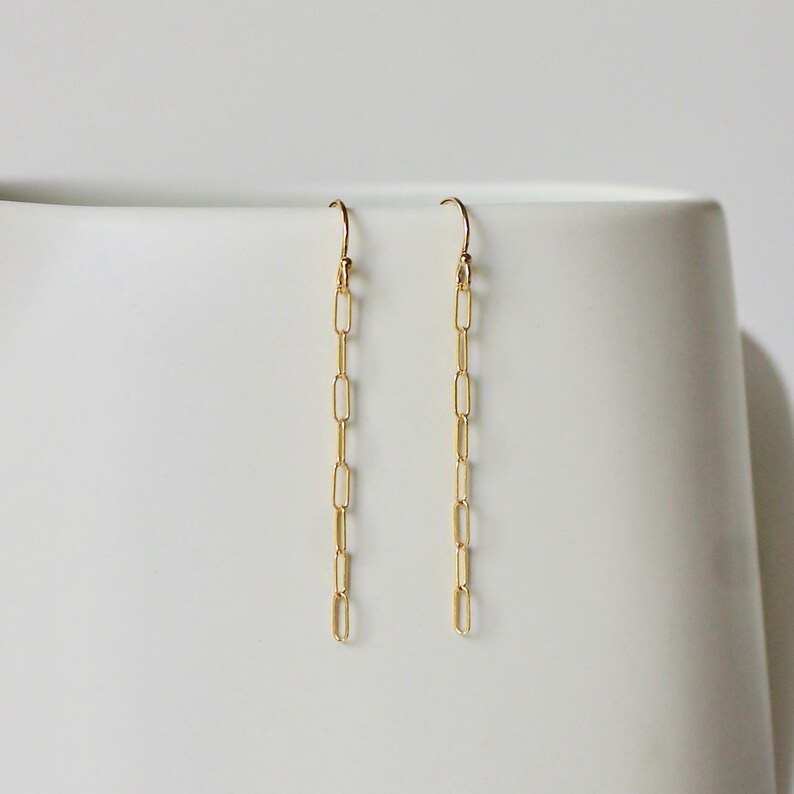Simple Minimalist Chain Earrings Modern Dangle Pure 14k Gold - Etsy