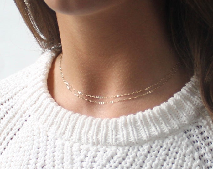 Delicate Double Strand Necklace 14k Gold Multi-strand Necklace Pure 14k ...