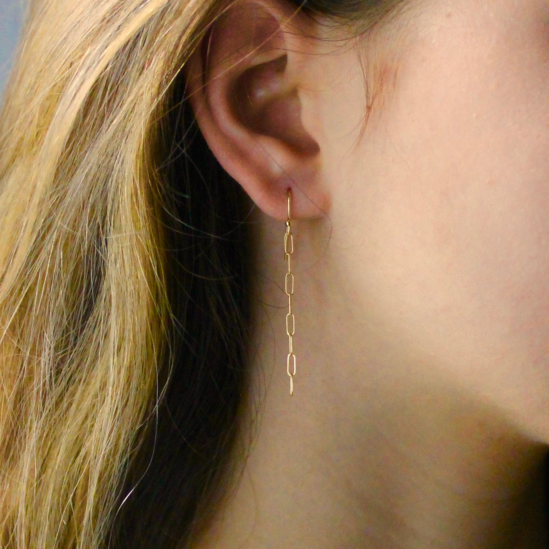 Simple Minimalist Chain Earrings Modern Dangle Rose Gold | Etsy