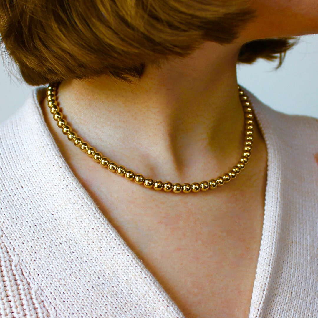14k Gold Bead Ball Necklace - 6mm Bead Necklace - Classic Bead Necklace ...