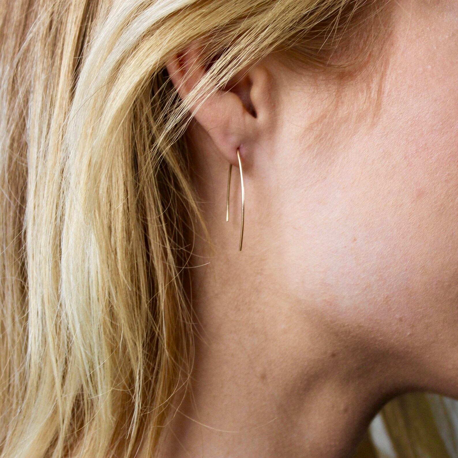 Simple Minimalist Solid 14k Gold Arc Earrings Modern Open Hoop Earrings ...