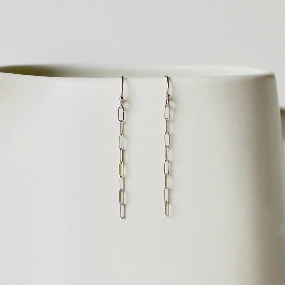 Simple White Gold Chain Earrings Modern Minimal Pure 14k | Etsy