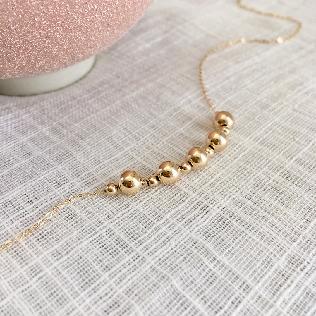 Solid 14k Gold Beads Necklace 14k Gold Bold Bead Necklace Pure Gold ...