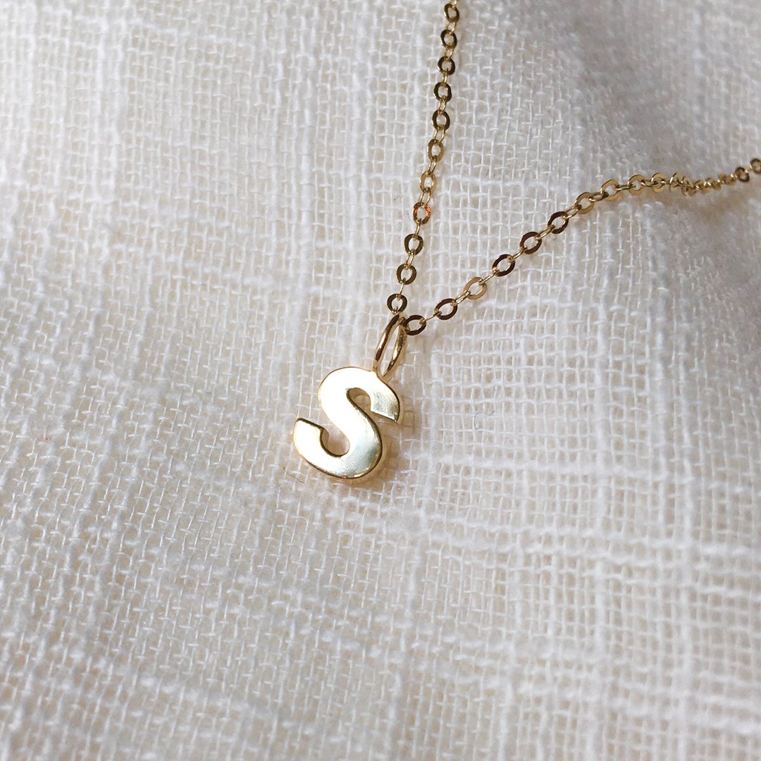Gold Initial S Necklace 14k Gold Monogram, Letter S Charm Necklace ...