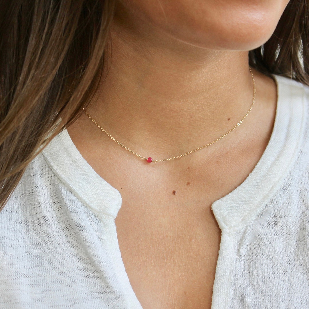 Simple 14k Tiny Ruby Necklace 14k Gold July Birthstone Necklace Gift ...