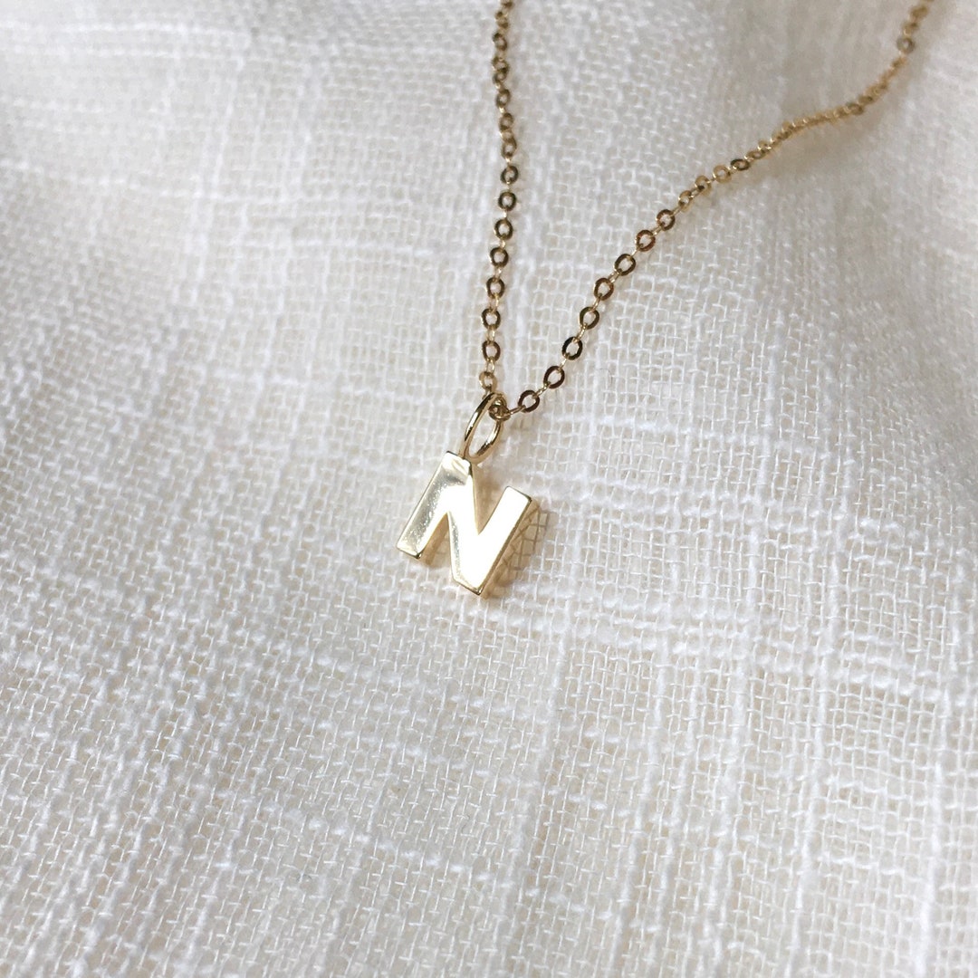Gold Letter N Necklace Gold Initial N Charm Necklace 14k Gold Dainty ...