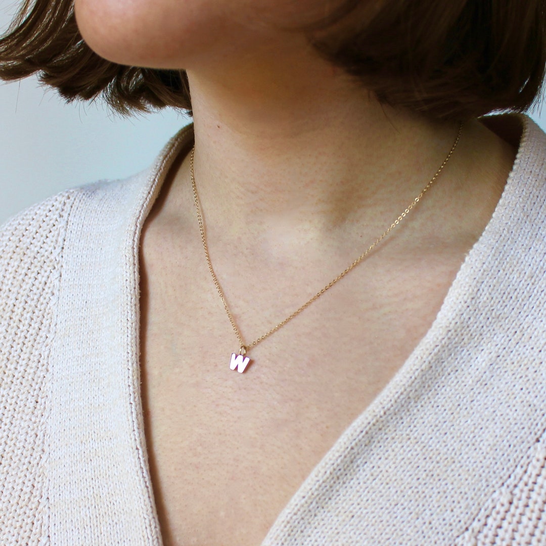 Initial W Necklace Gold Letter W Charm Necklace 14k Gold Dainty Letter ...