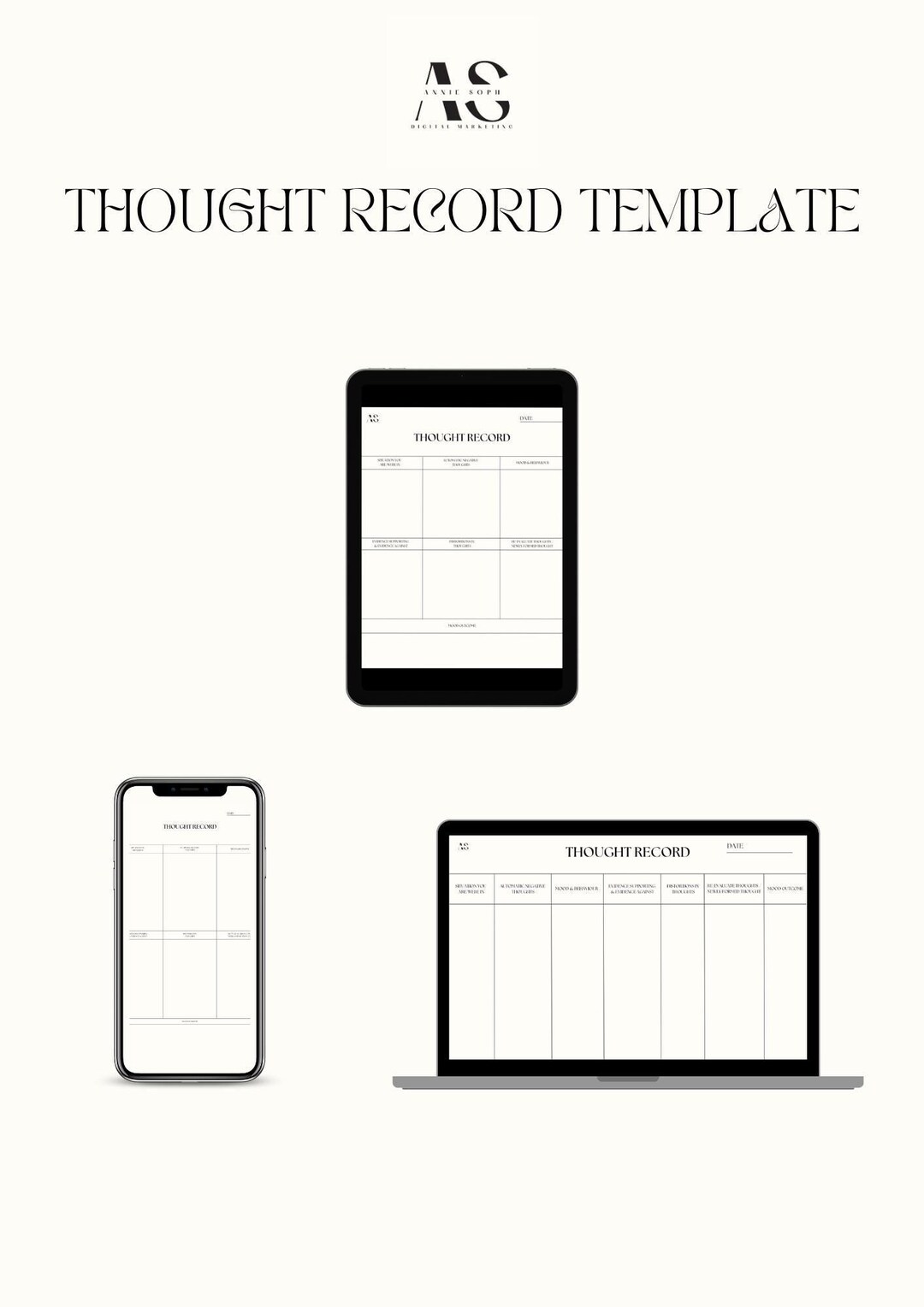 Thought Record Template. Guided Thought Record, Guided Template, Mental ...