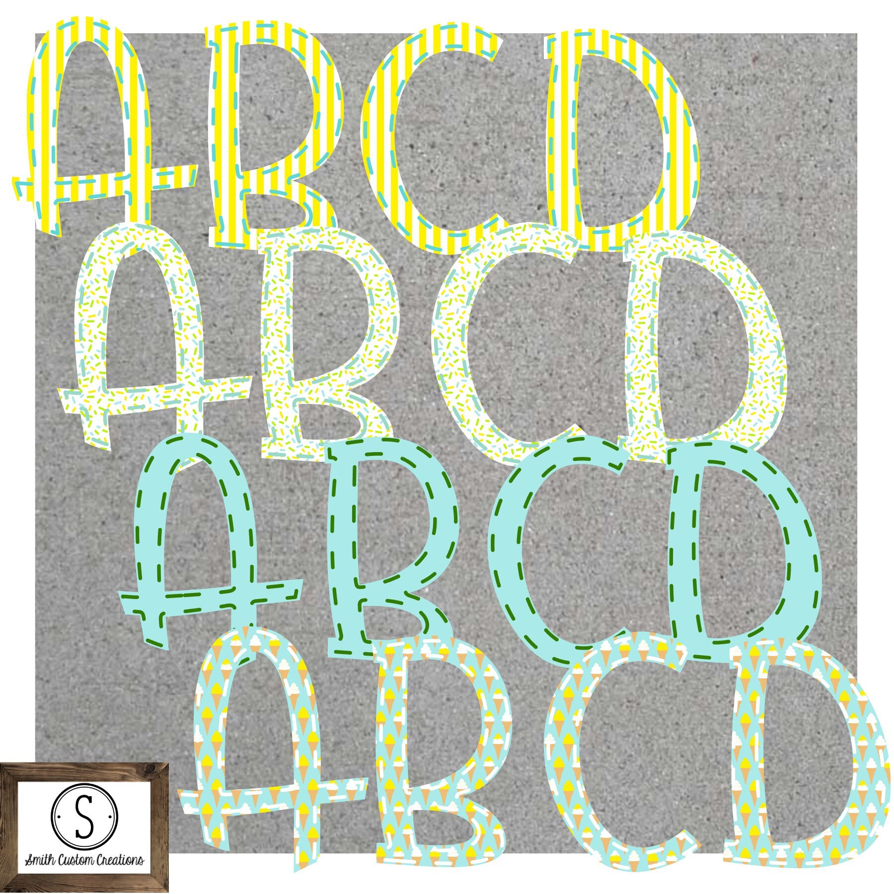 Four Complete Uppercase Faux Applique Alphabet PNG Sets. Blue ...
