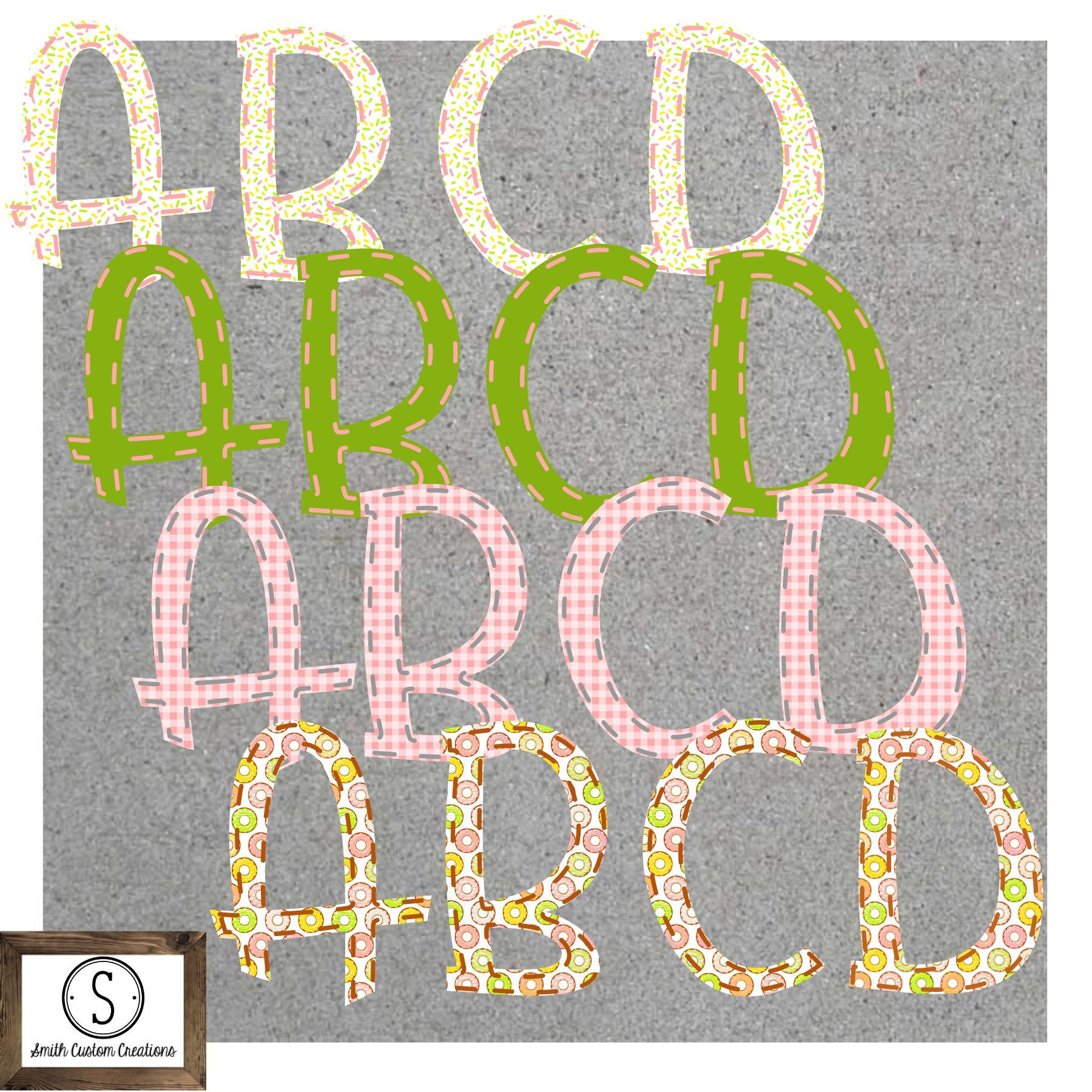Four Complete Uppercase Faux Applique Alphabet PNG Sets. Pink Donuts ...