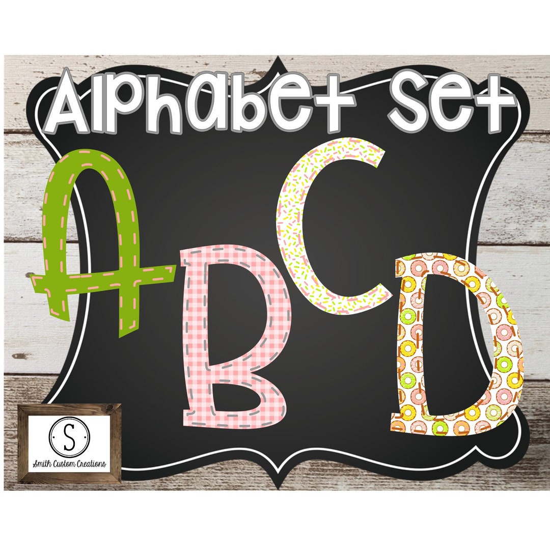 Four Complete Uppercase Faux Applique Alphabet PNG Sets. Pink Donuts ...