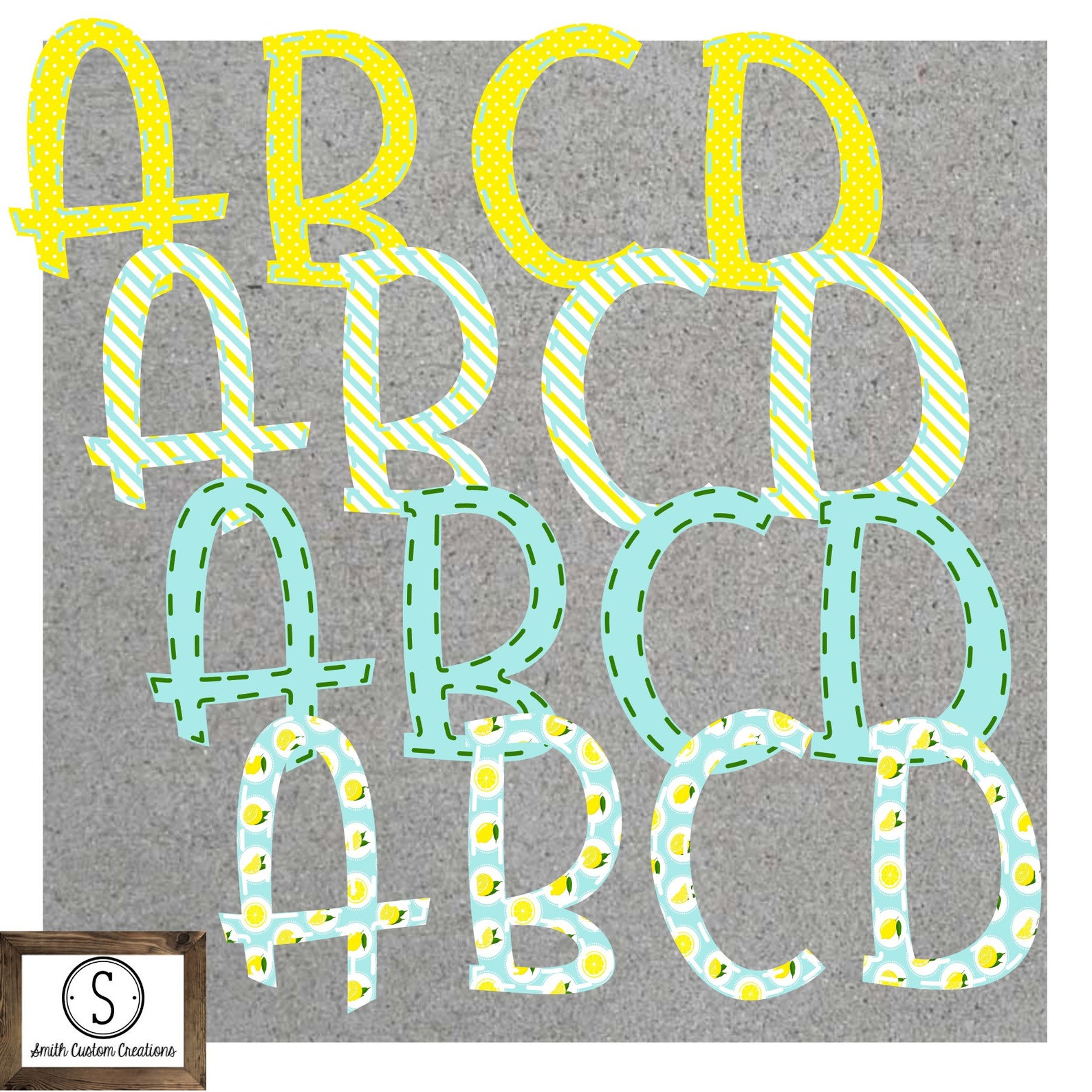 Four Complete Uppercase Faux Applique Alphabet PNG Sets. Blue With ...