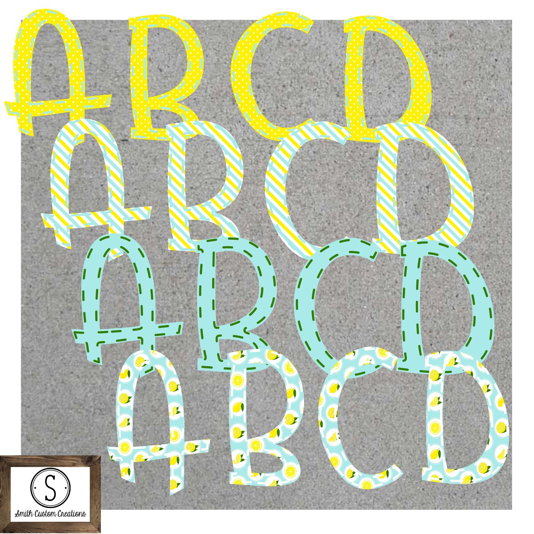 Four Complete Uppercase Faux Applique Alphabet PNG Sets. Blue With ...