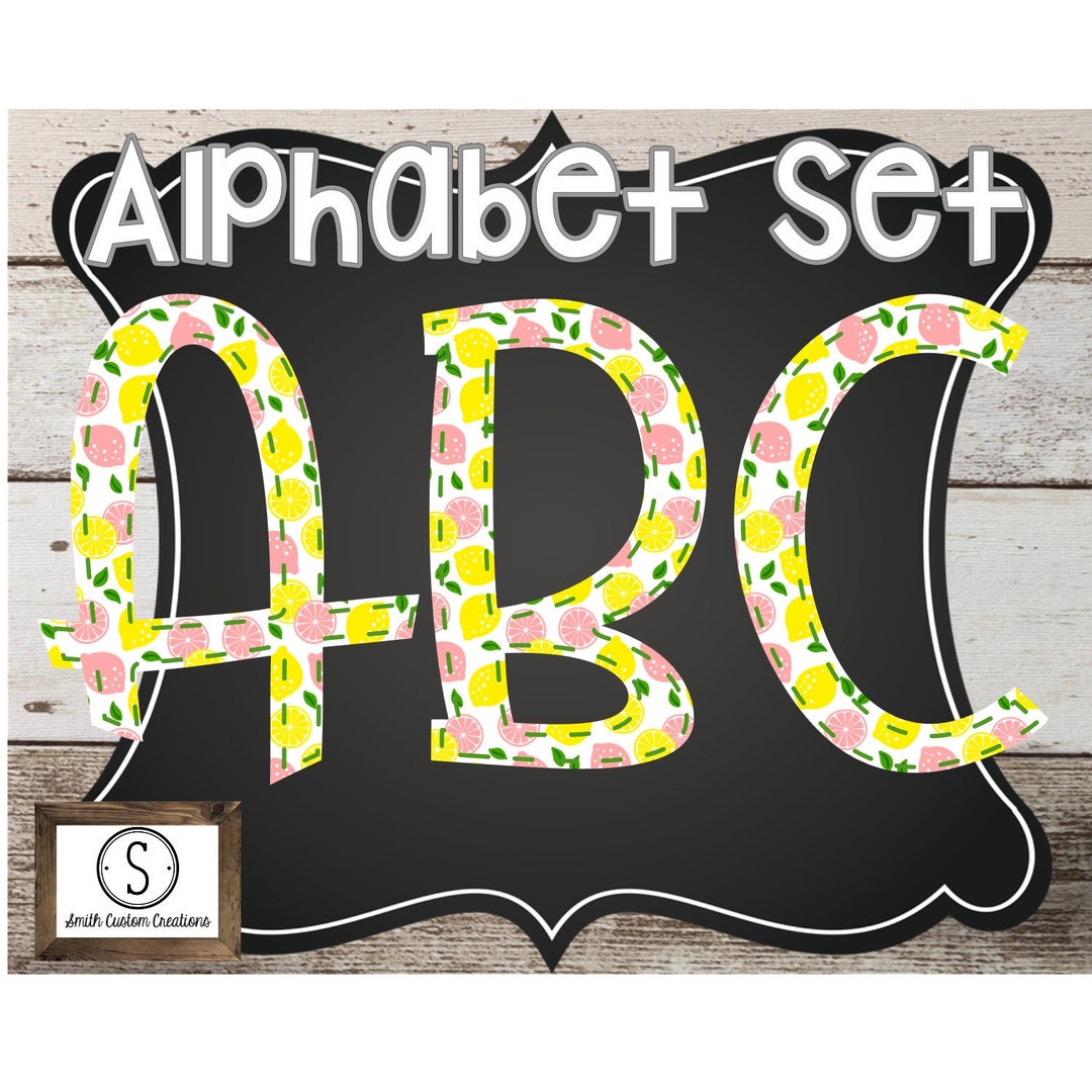 Faux Applique Uppercase Alphabet PNG Set. White Background With Yellow ...