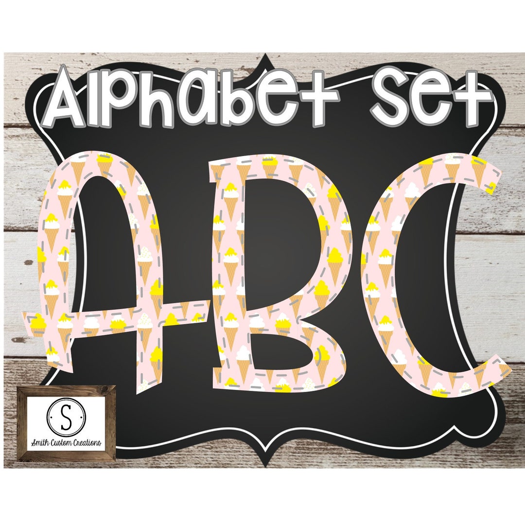 Faux Applique Uppercase Alphabet PNG Set. Pink Background With Yellow ...