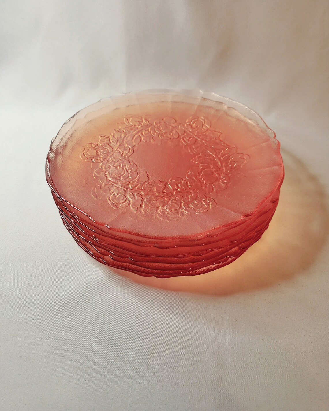 Rosa Pink by Arcoroc France; Vintage Rose Pink Lunch Plates, Set of ...