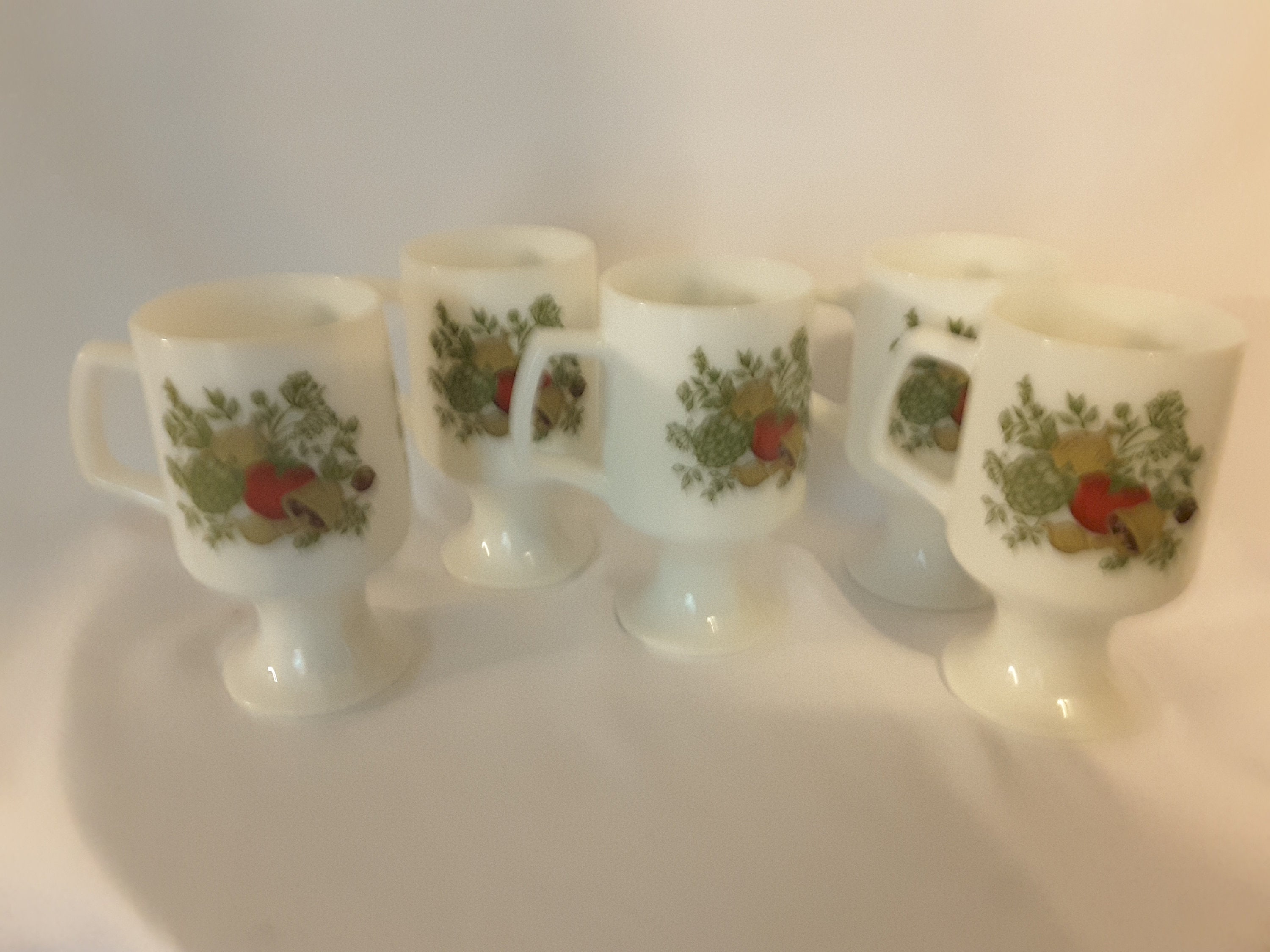 Vintage Milk Glass Spice of Life Pedestal Mugs Set of 5 - Etsy