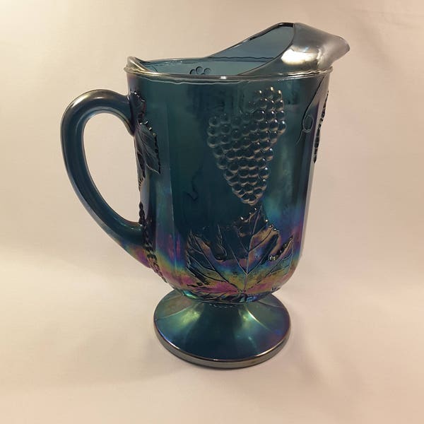 Blue Carnival Glass Pitcher - Etsy
