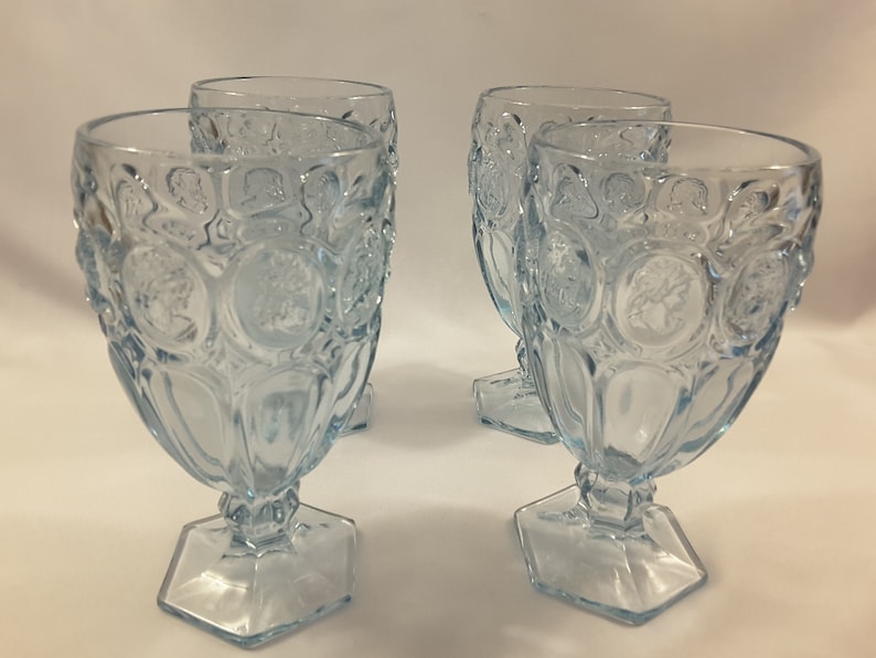 Vintage Fostoria Ice Blue Water Goblets With Cameo, Set of 4 - Etsy
