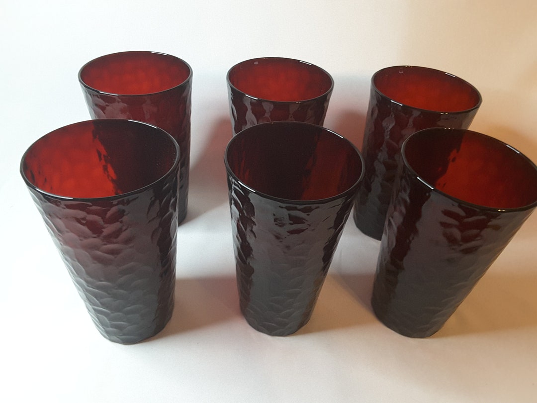 Vintage Flat Bottom Ruby Red Tumblers Red Water/tea Glasses - Etsy