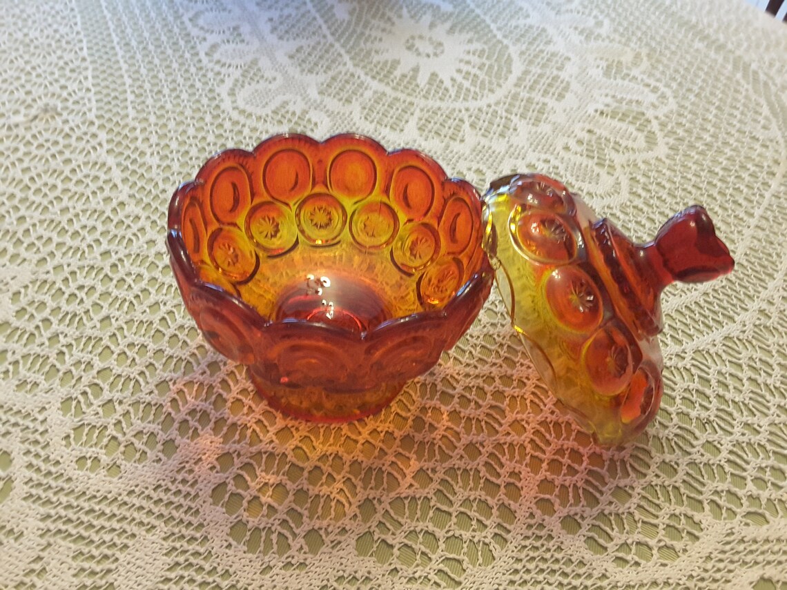 Amberina Vintage Moon and Stars Candy Dish With Lid Candy - Etsy