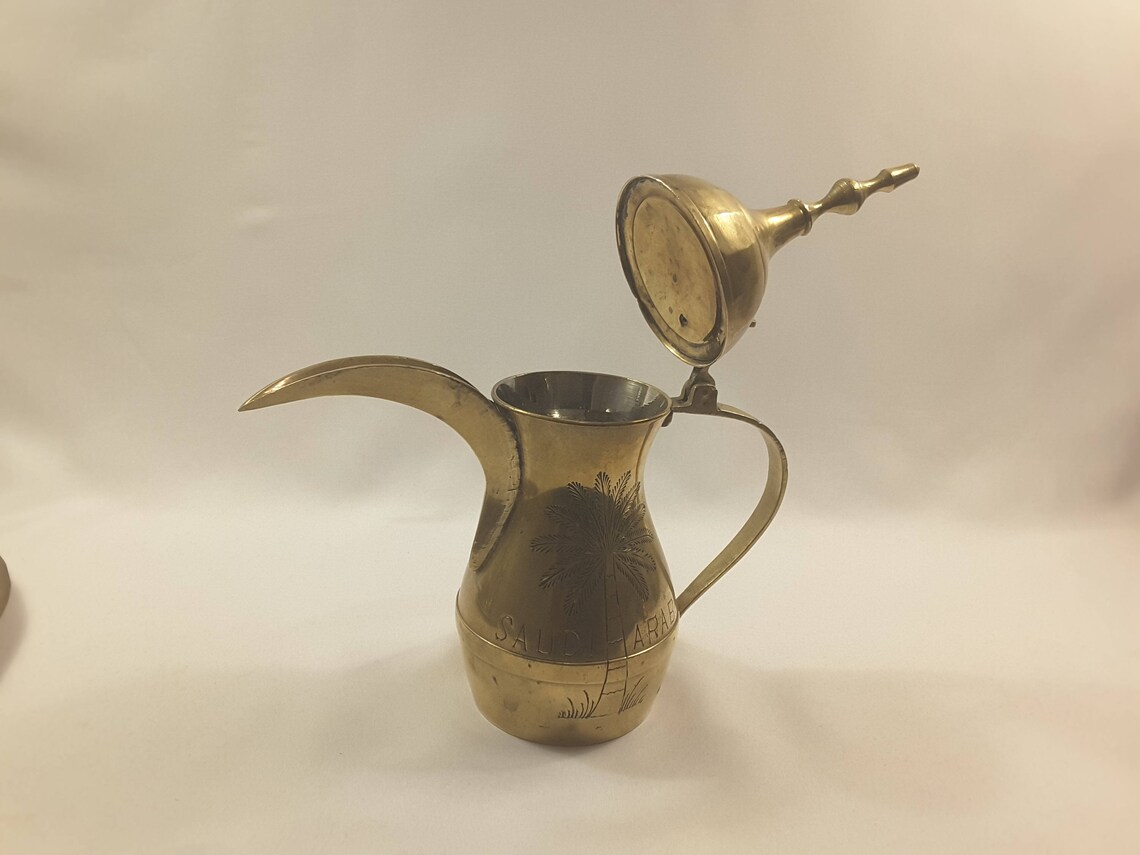 Vintage Dallah Brass Coffee and Tea Set With Tray and 5 Cups Marked ...
