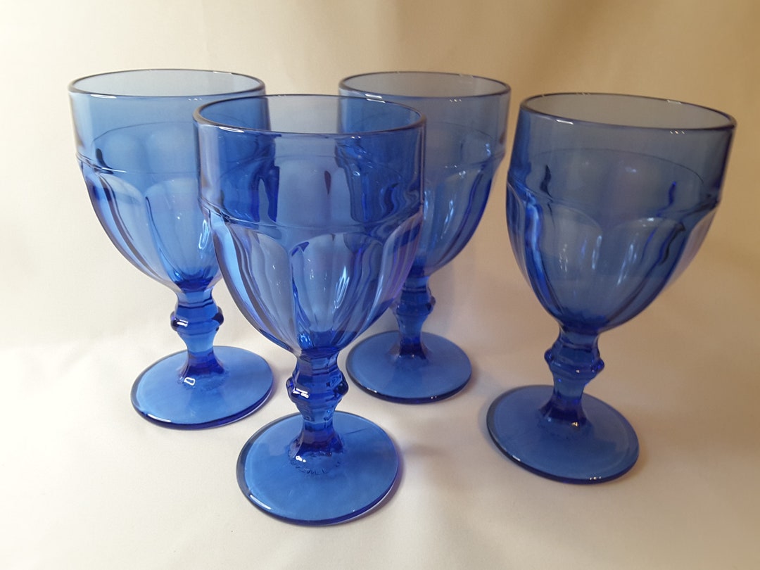 Vintage Blue Pedestal Water Goblets; Dusky Blue by Libbey; Duratuff - Etsy