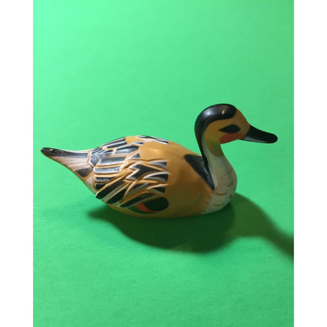 Vintage Mustard Yellow Mallard Duck Figurine Black Feathers Pencil ...