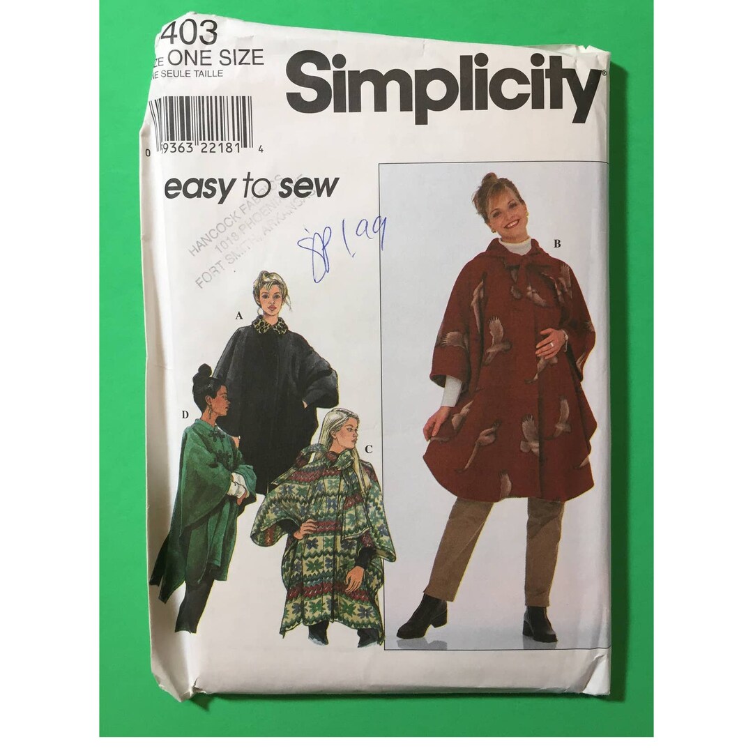 Simplicity 8403 Sewing Pattern One Size Easy to Sew Misses Cape Vn - Etsy