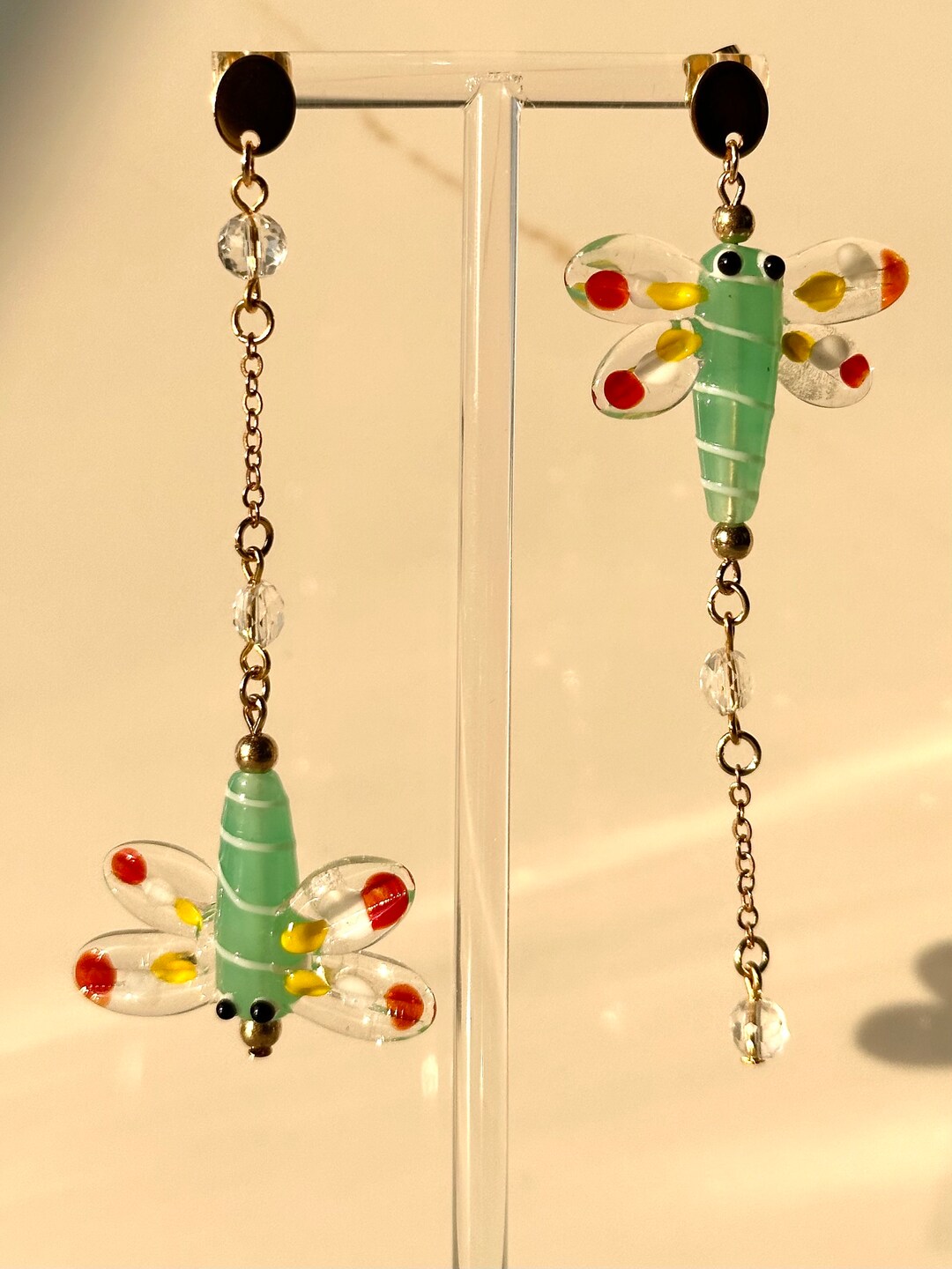 Glass Dragonfly Bug Insect Bead Drop Earrings - Etsy