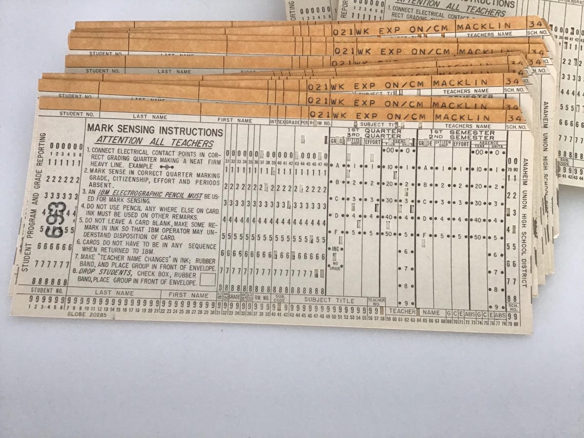 LOT/10 Vintage Computer Punch Cards, Data Processing Cards, 1960s, - Etsy