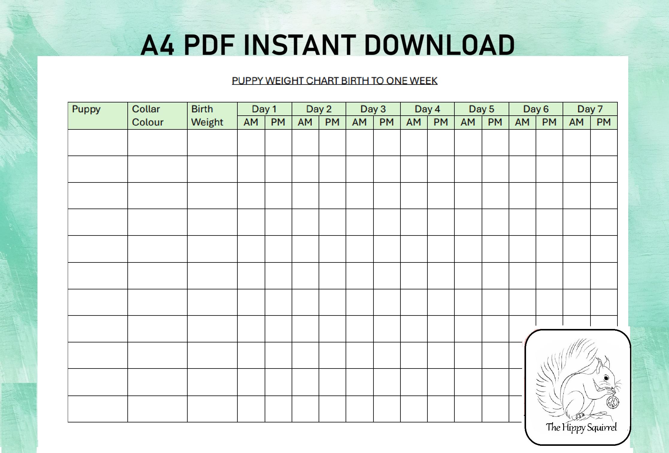 Puppy Breeder Paperwork, A4 PDF Litter Record, Whelping Chart ...